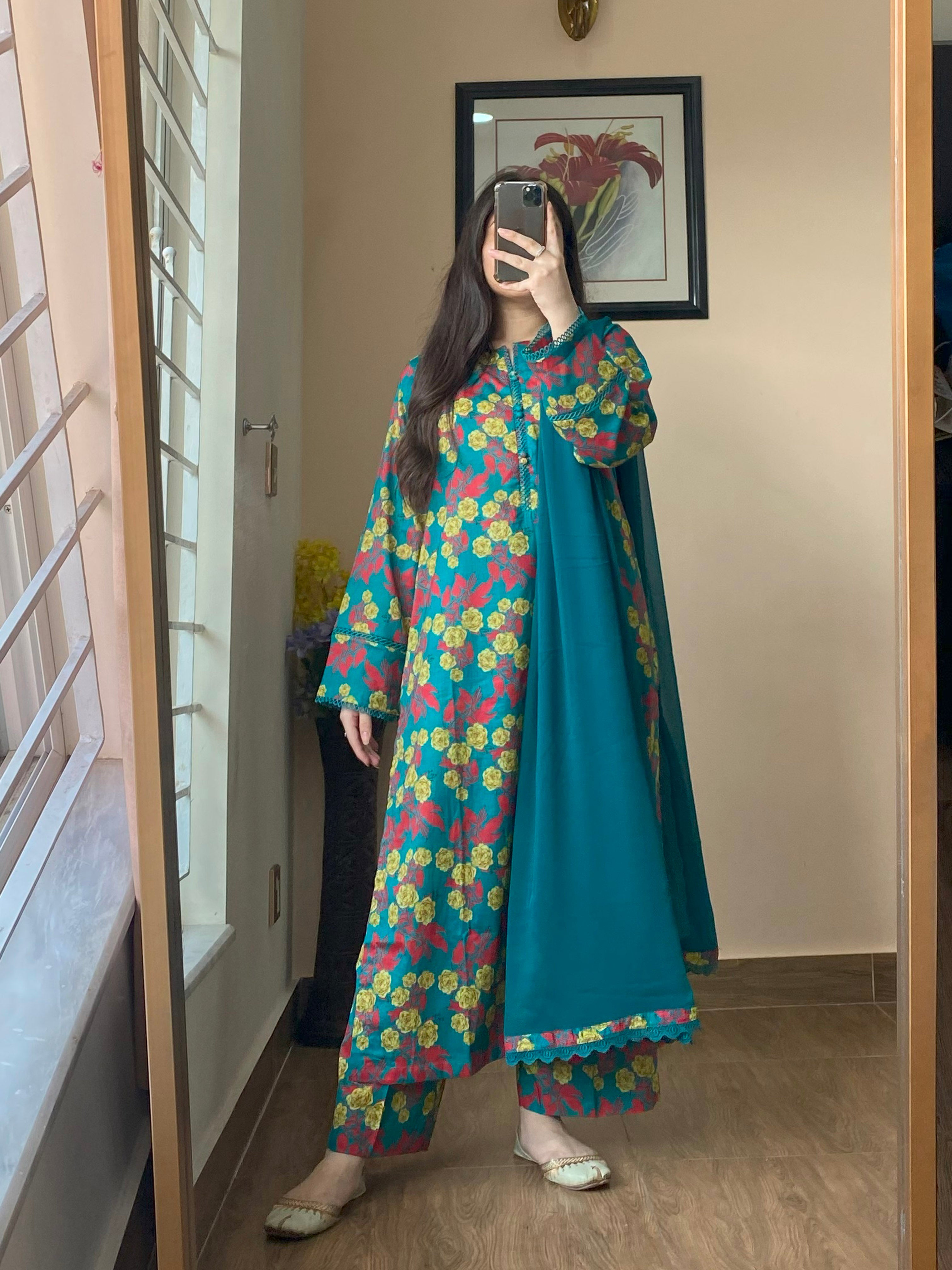 3 Piece - Lawn Printed Azure Blue Dress – Cultural Fusion