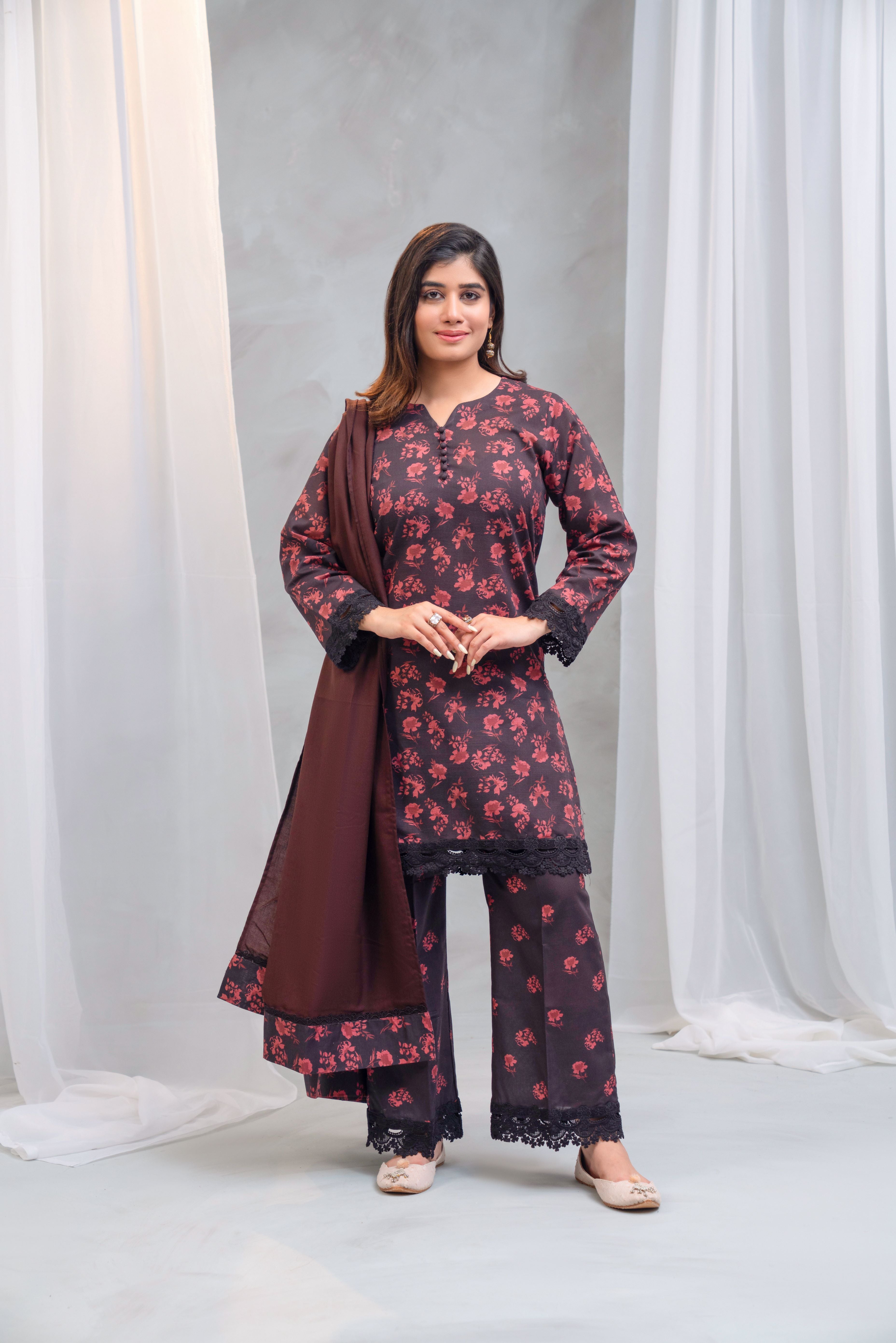 3 Piece - Khaddar Printed Dress – Cultural Fusion