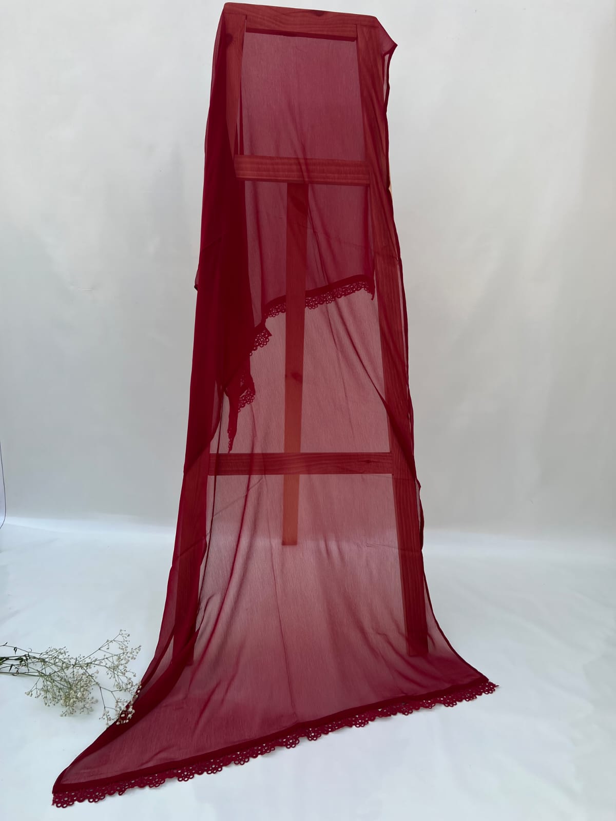 Maroon Chiffon Dupattas With Lace – Cultural Fusion
